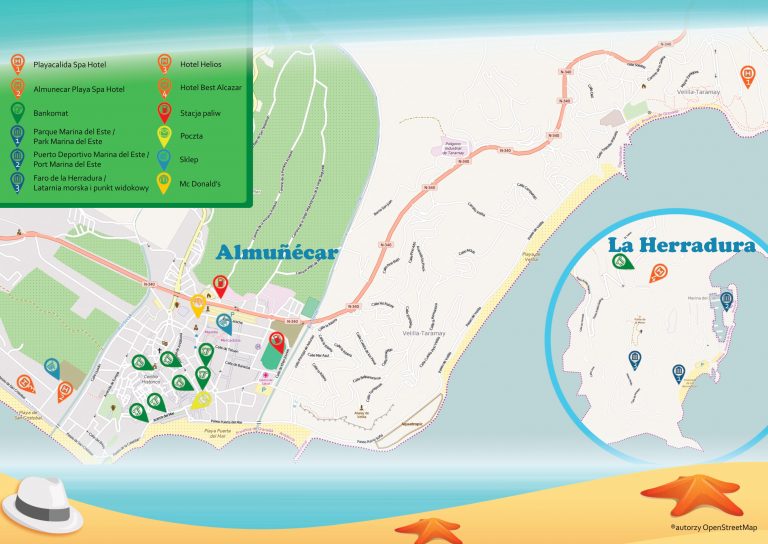 Mapa miasta Almuñécar w Hiszpanii (Costa del Sol i Tropical)